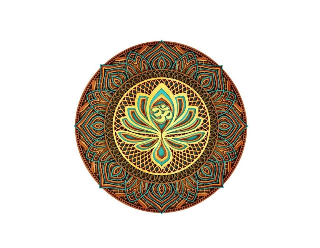 Lotus Flower Mandala With Omm Mantra Detail, 3D Multicolored Wooden ...