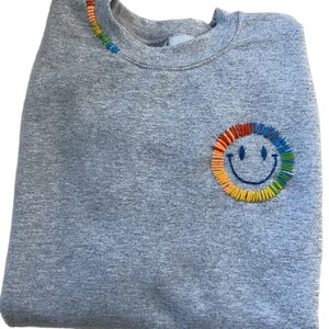 Custom Kid’s Crewneck Sweatshirt With Hand Embroidered Smiley | Unisex ...