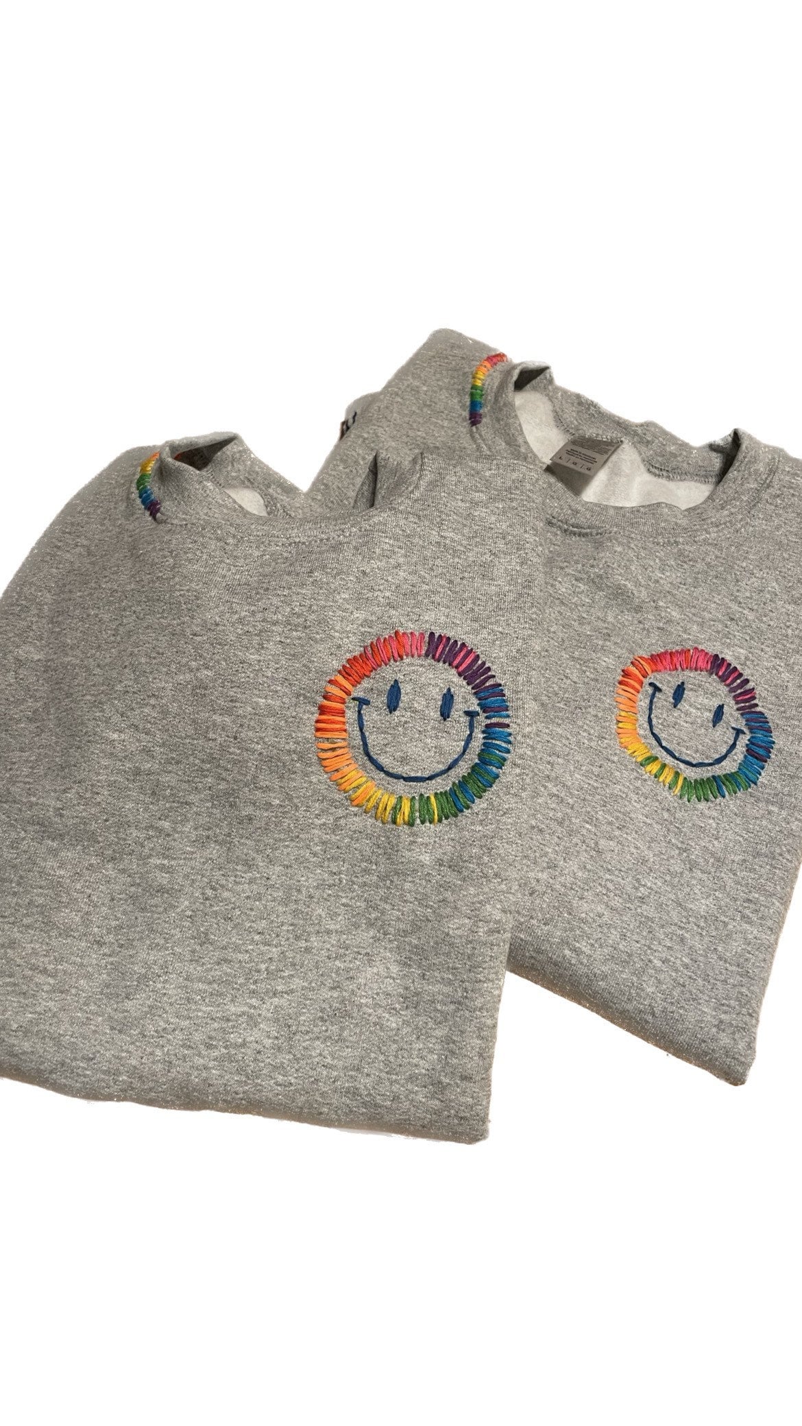 Embroidered Smile Face Crewneck Sweatshirt | Adult Unisex | Hand ...