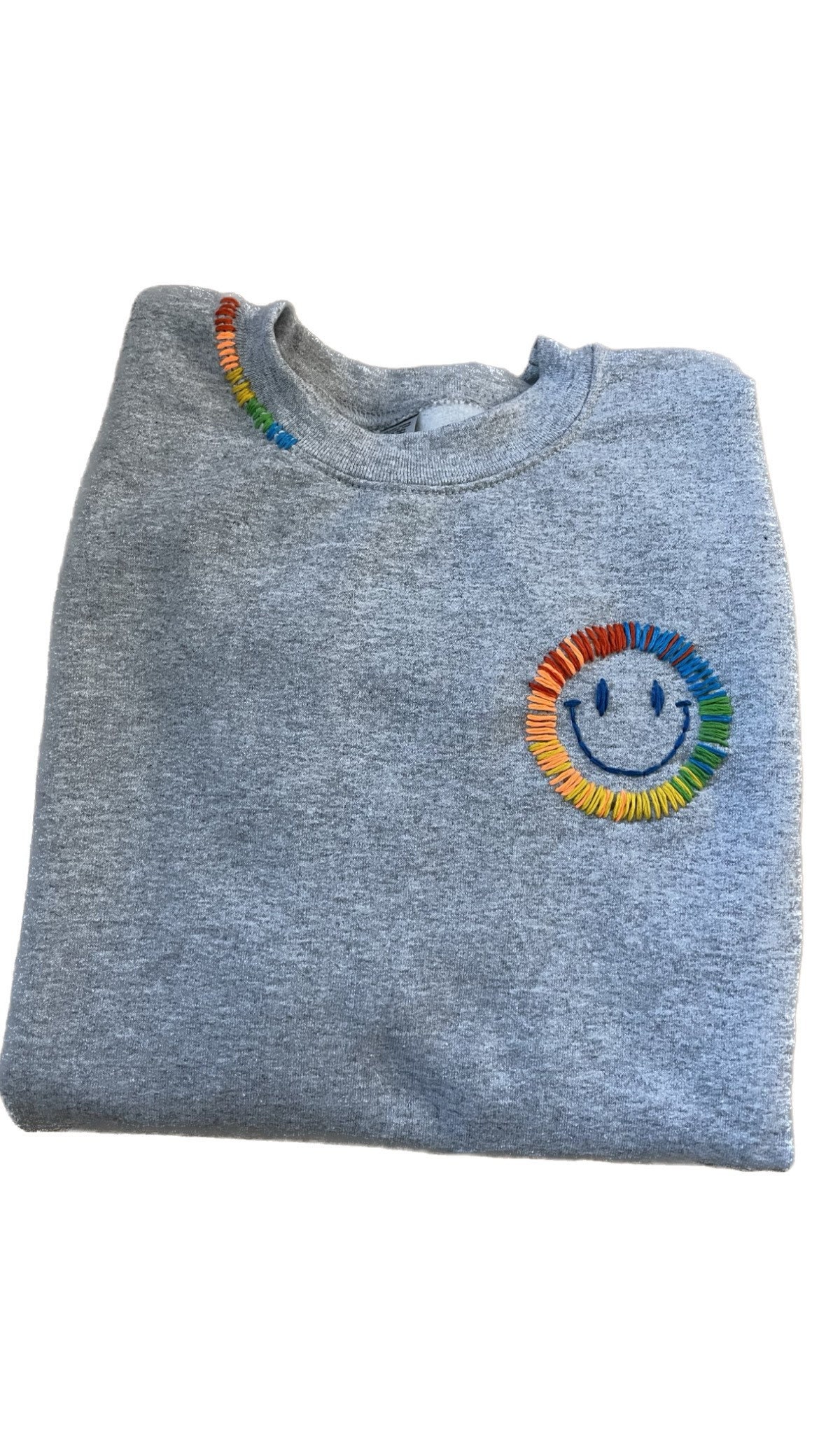 Embroidered Smile Face Crewneck Sweatshirt | Adult Unisex | Hand ...