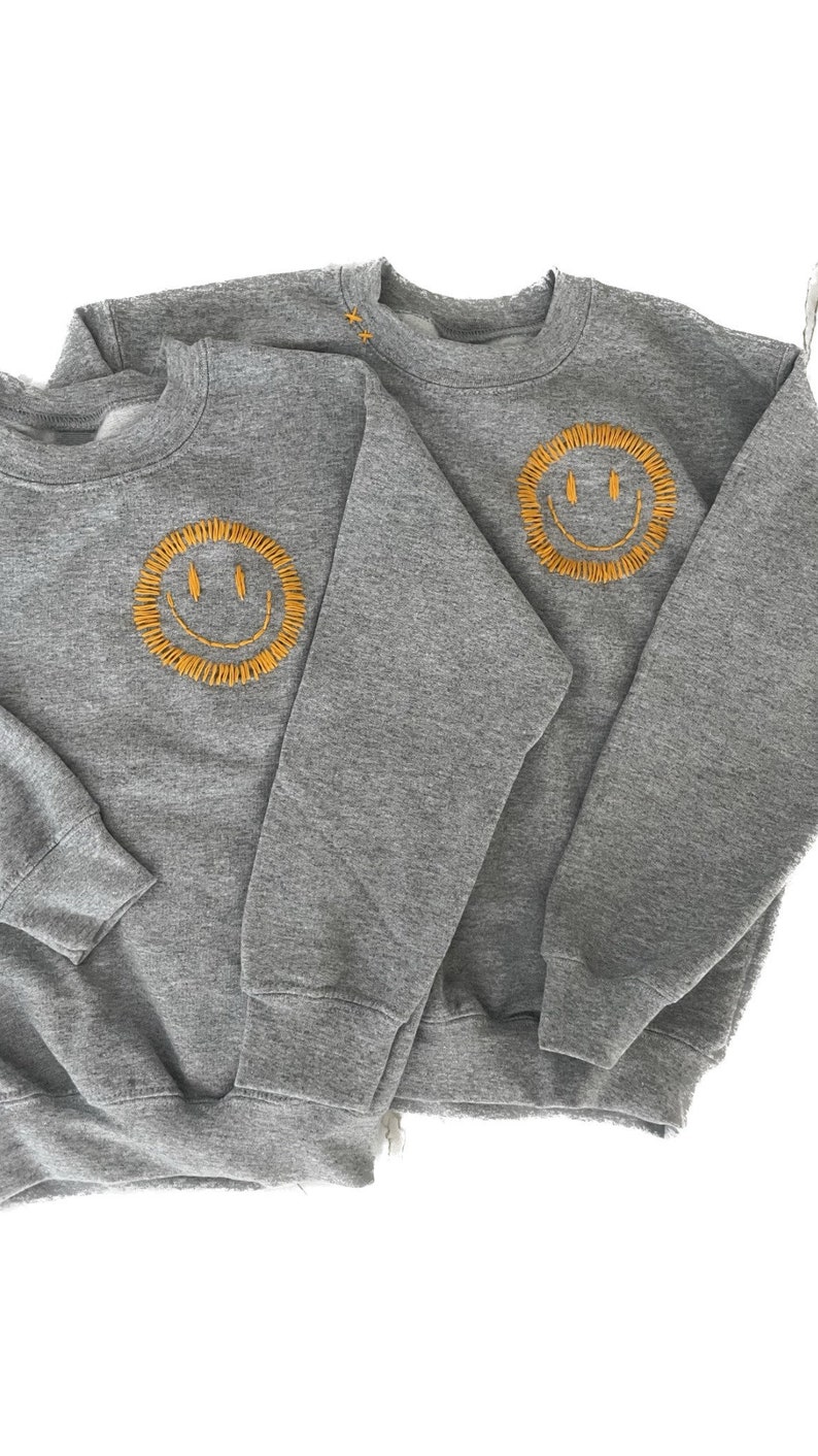 Embroidered Smile Face Crewneck Sweatshirt | Adult Unisex | Hand ...