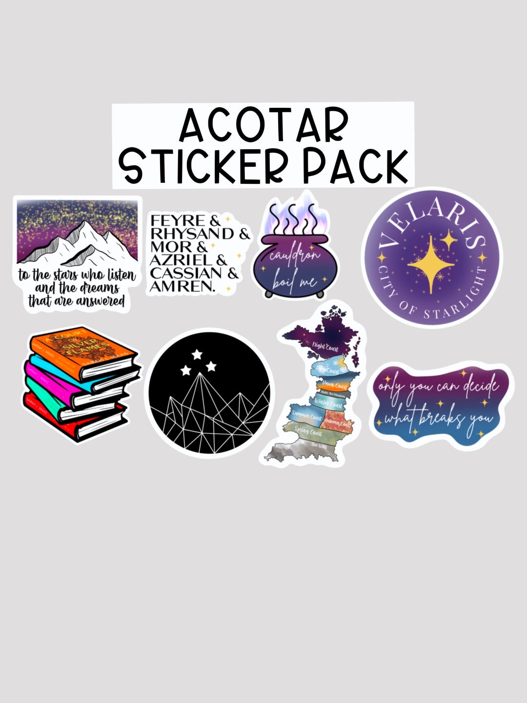 ACOTAR Sticker Pack, Book Quote Sticker, Book Stack Sticker, Bookshelf ...
