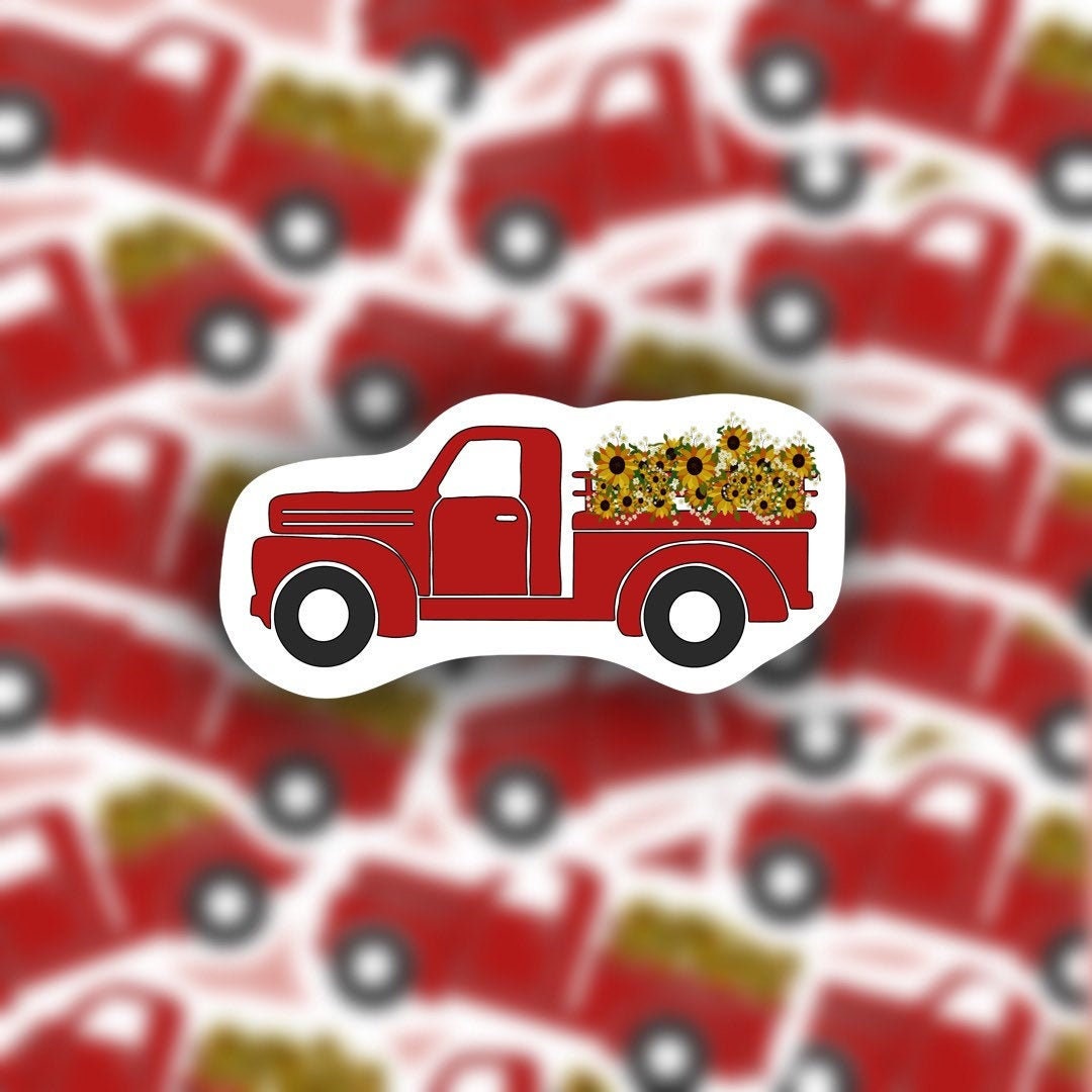 Red Truck Sticker, Sunflowers Sticker, Country Truck Sticker, Farm ...