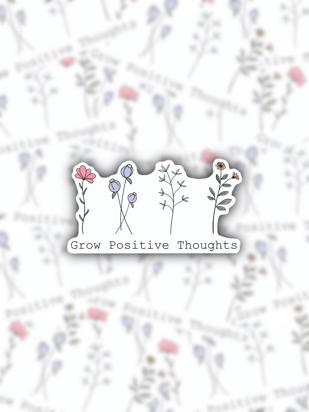 Grow Positive Thoughts Sticker, Wildflower Sticker, Line Art Sticker ...