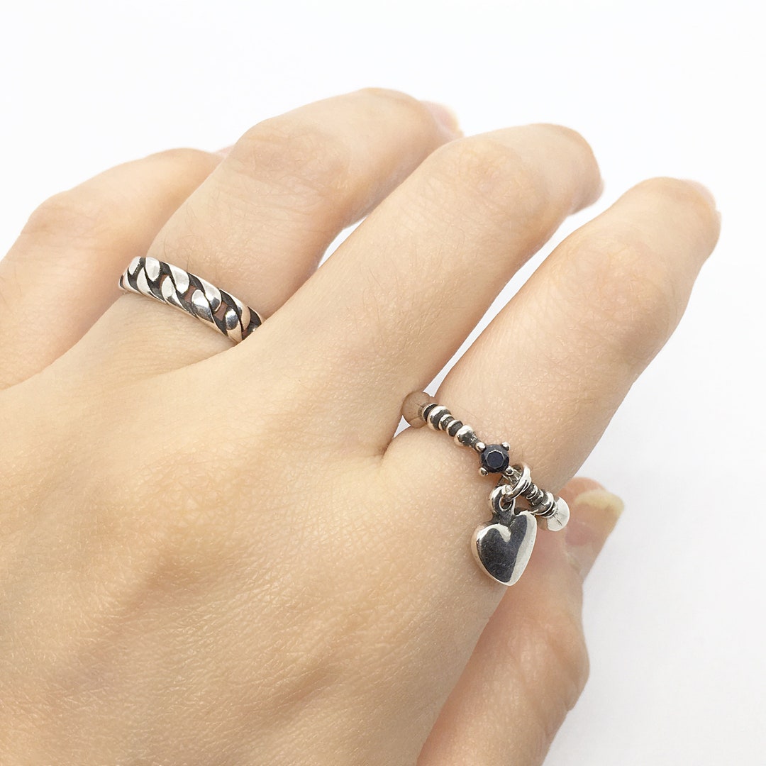 Sterling Silver Dangle Heart Ring, Gift for Her, for Unisex, Men's Ring ...