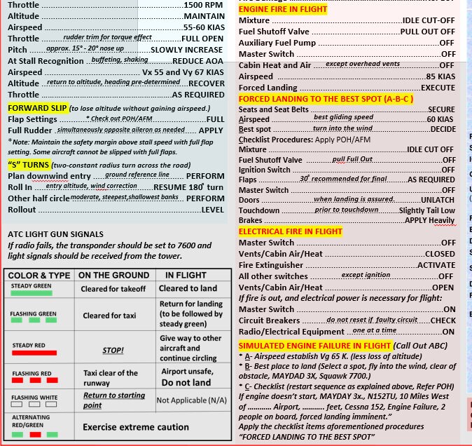 ALL IN ONE Cessna 152 Quick Reference Checklist, Foldable, Laminate ...