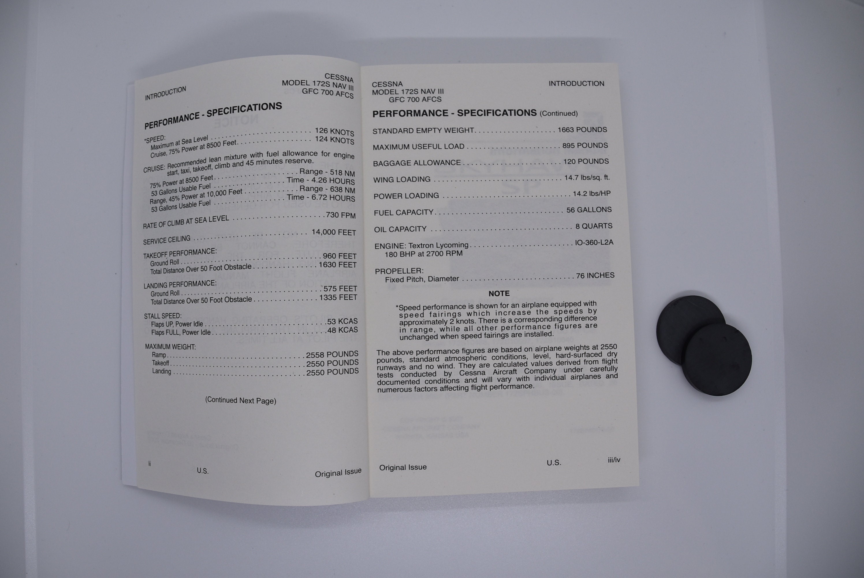 Cessna 172S G1000 Model Pilot Operating Handbook & Handy Quick Reference Checklist for Student ...