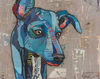 Simply Blue Whippet Puppy Dog Art Print - Etsy