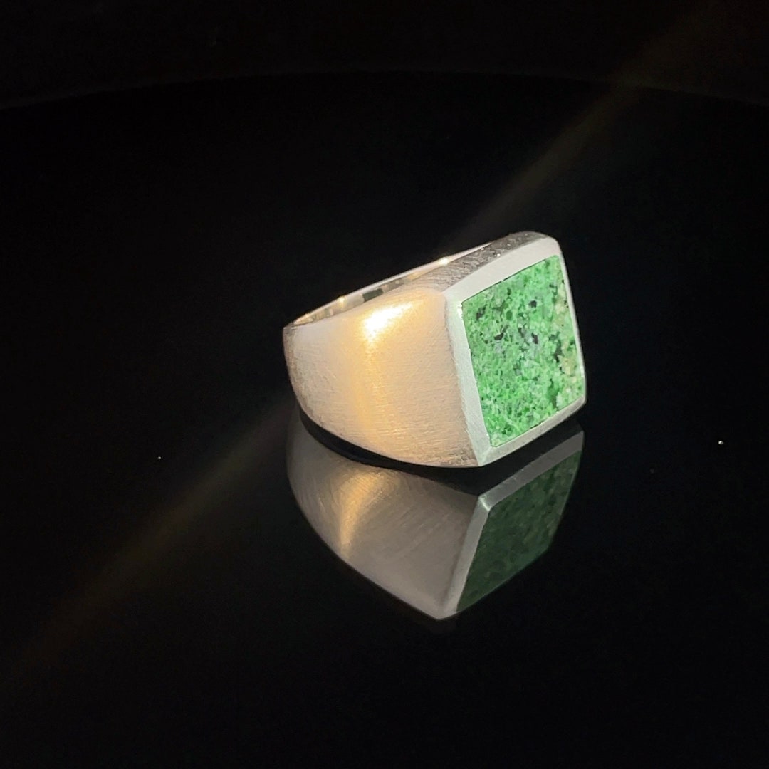 Jade Men's Ring, Solid Sterling Silver Ring for Men With a Square Jade ...