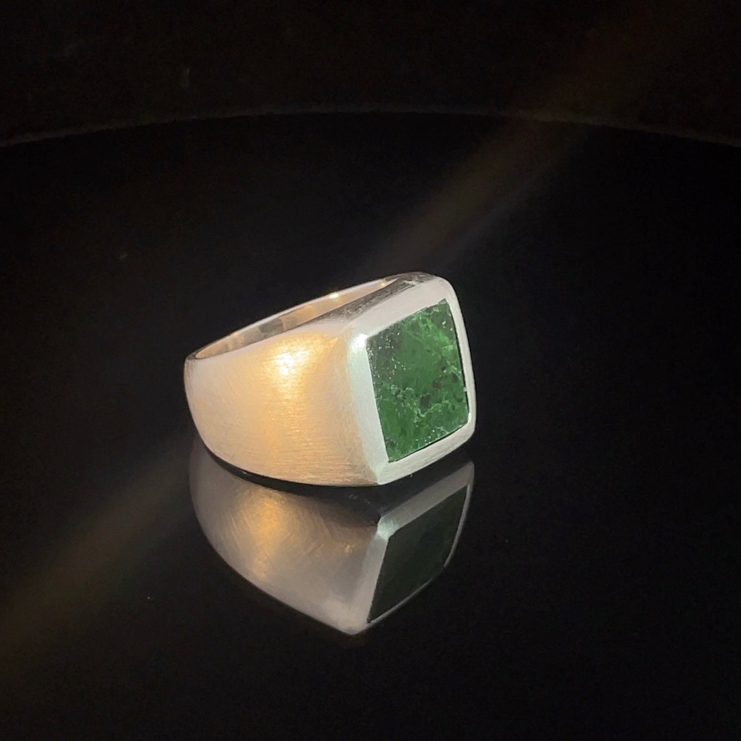 Jade Men's Ring, Solid Sterling Silver Ring for Men With a Square Jade ...