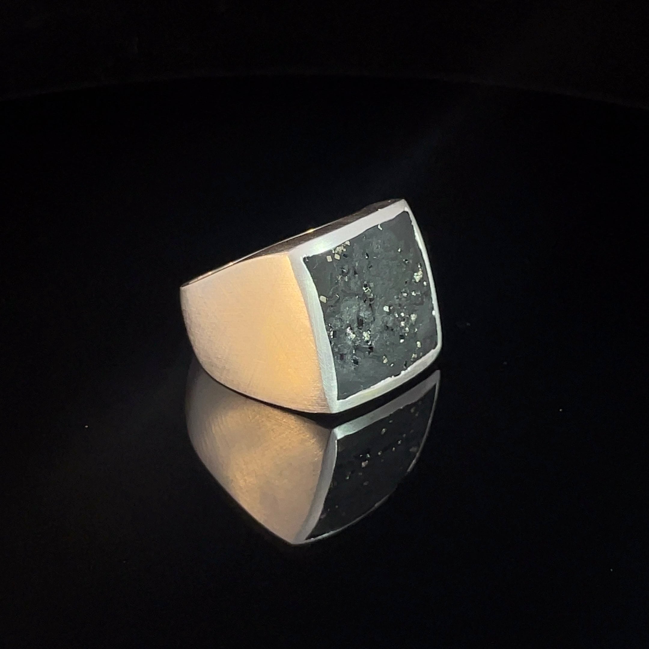 Mens silver ring with black stone store