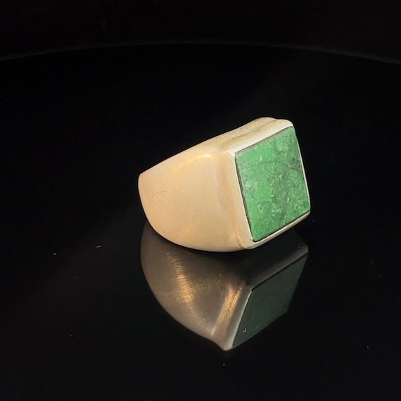 Jade mens ring solid sterling silver ring for men with a square jade stone handmade quality weighted silver ring Etsy