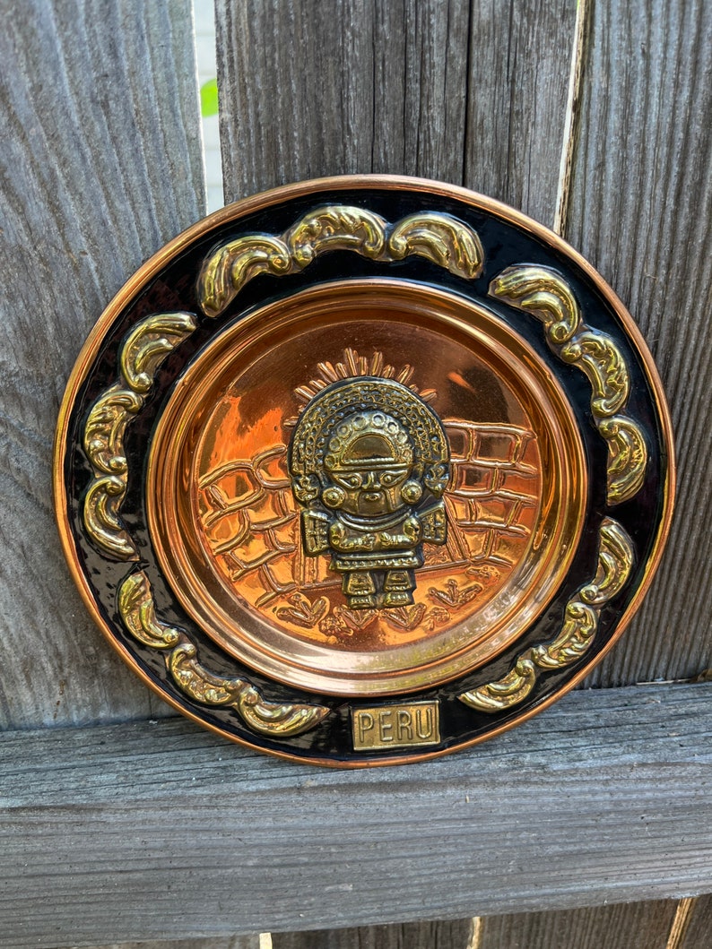 Vintage/antique Peru Peruvian Brass Copper Tone Aztec Warrior Plate ...