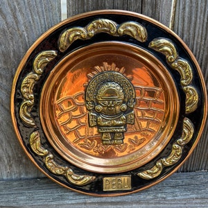 Vintage/antique Peru Peruvian Brass Copper Tone Aztec Warrior Plate ...