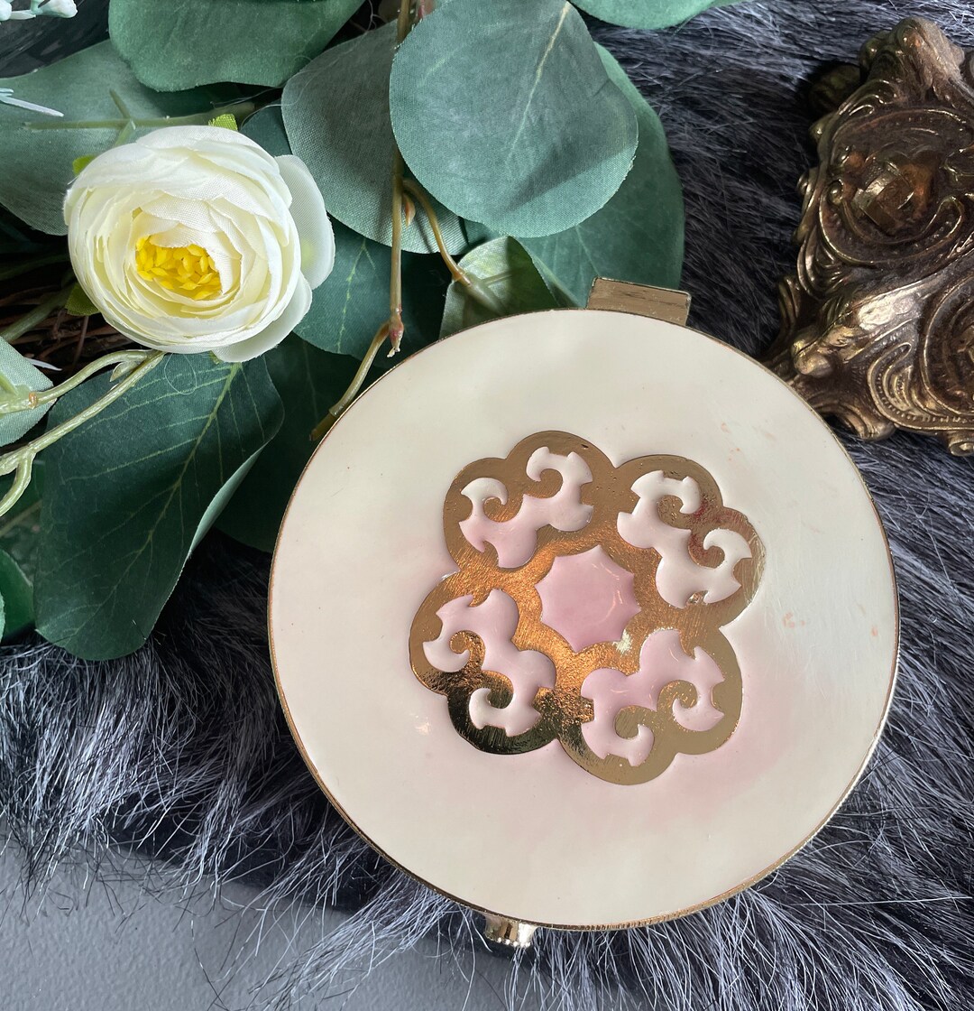 Vintage/antique Porcelain/enamel Powder Box With Mirror/ Enamel Powder ...