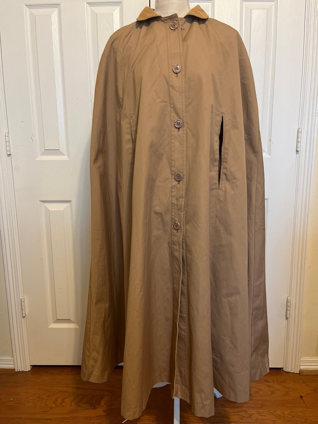 Vintage/antique Khaki Cape/cloak With Corduroy Collar and Details/ 1970 ...