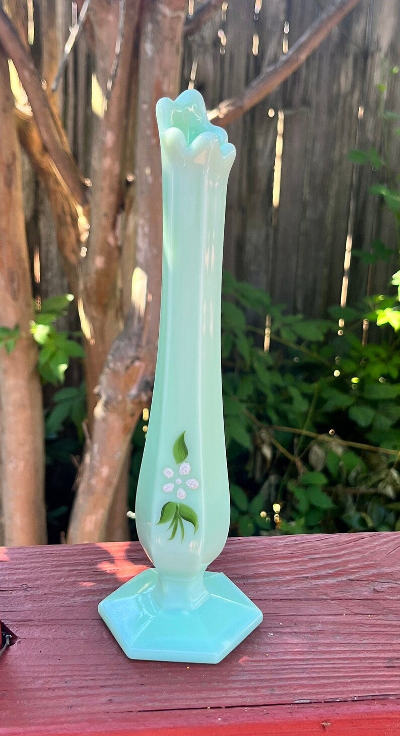 Vintage/antique Mid-century Westmoreland Jadeite Vase With Hand-painted ...