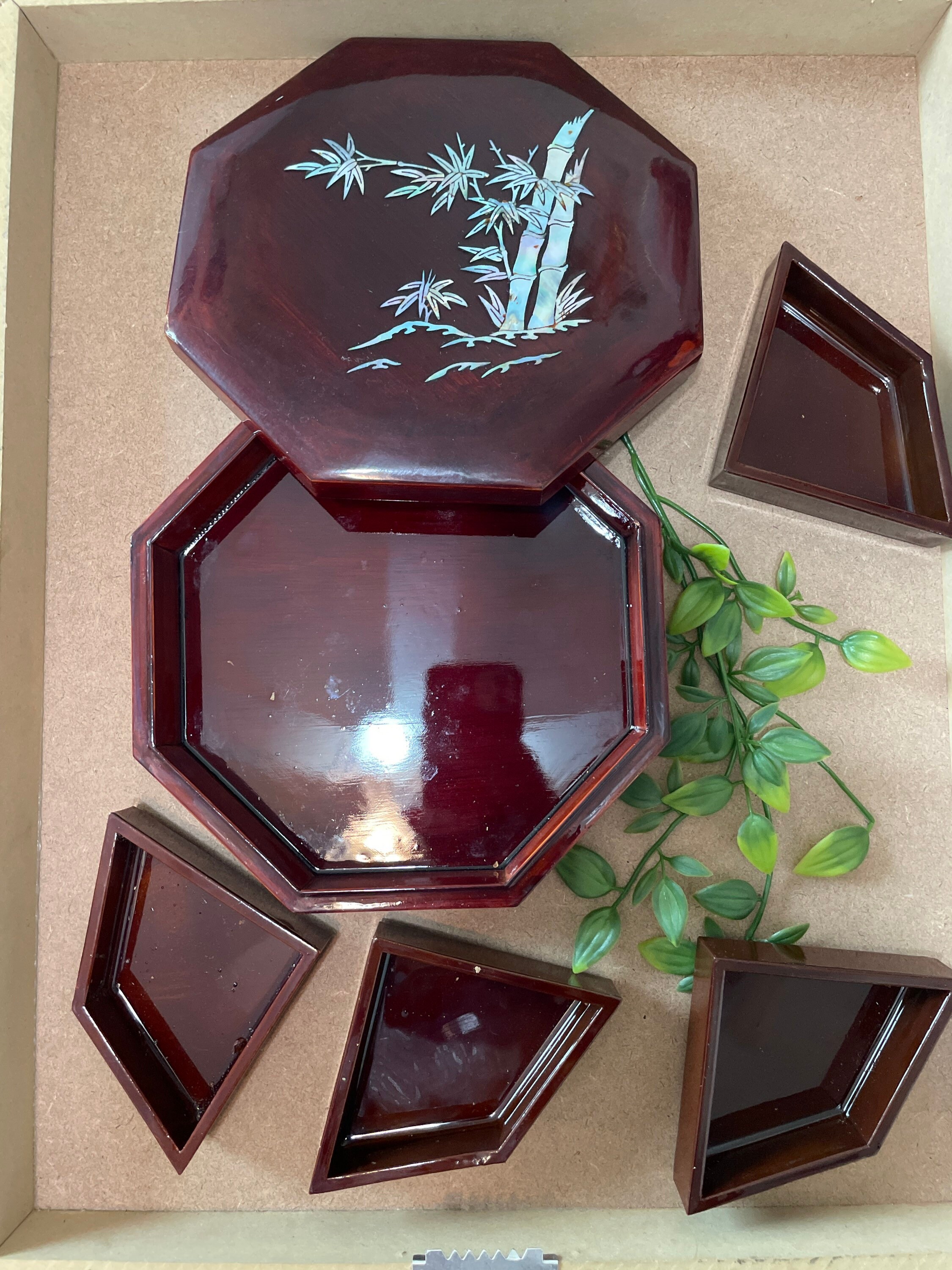 Vintage/antique Lacquer Ware Asian Compartment Box - Chinese Inlay ...