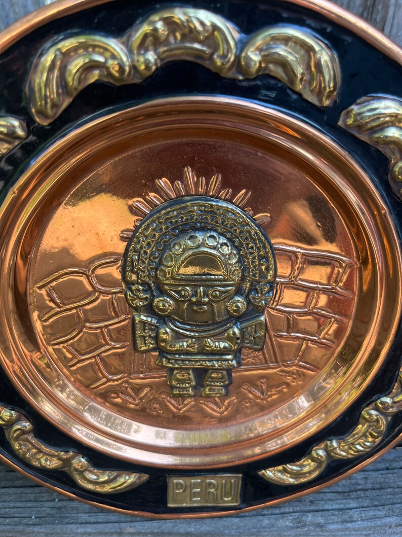 Vintage/antique Peru Peruvian Brass Copper Tone Aztec Warrior Plate ...