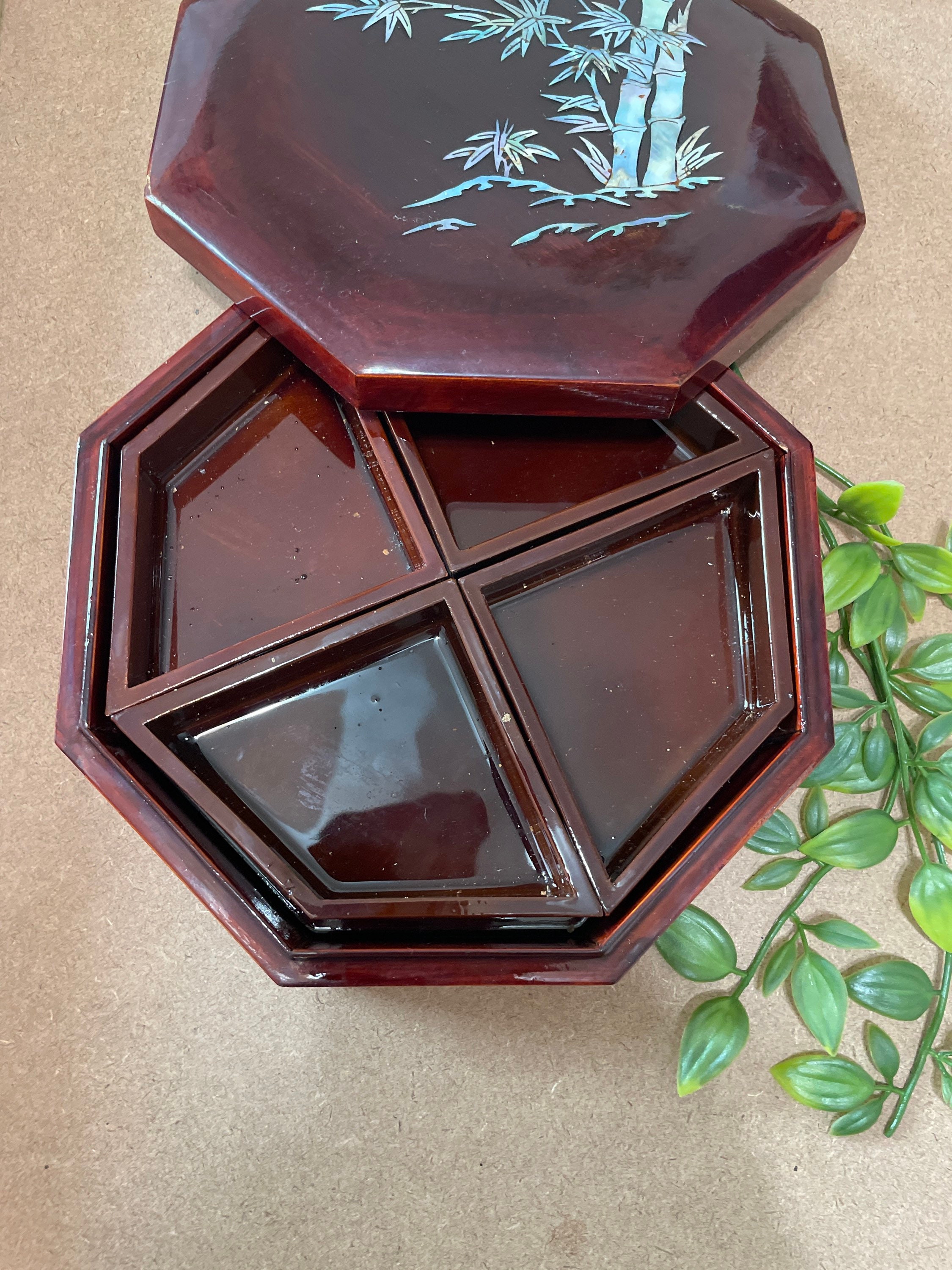 Vintage/antique Lacquer Ware Asian Compartment Box - Chinese Inlay ...