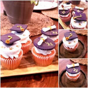 Custom Graduation Cap and Scroll Fondant Cupcake Toppers (custom Colors ...