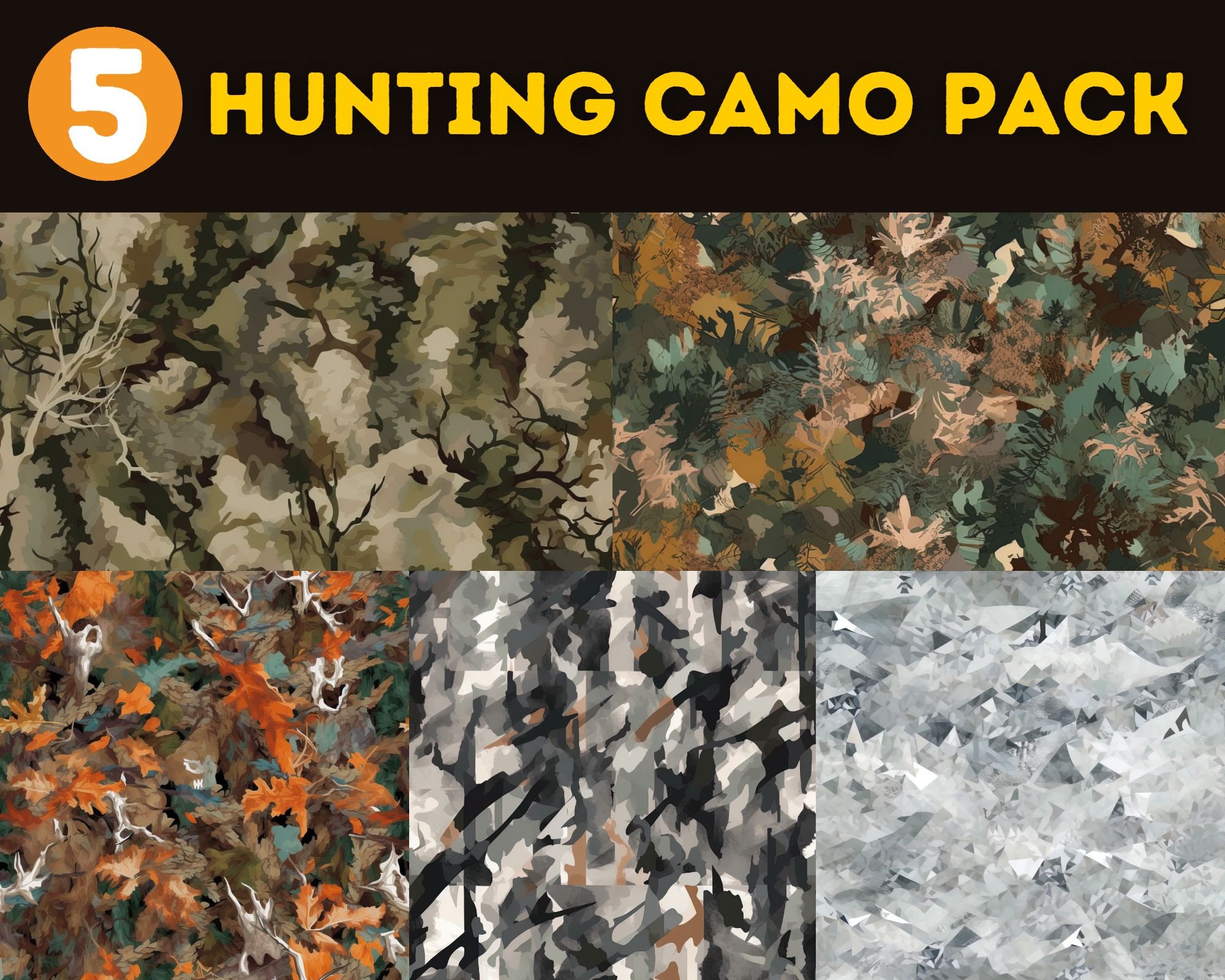 Hunting Camouflage Pattern Pack - 5 Different Patterns No. 5 - Etsy