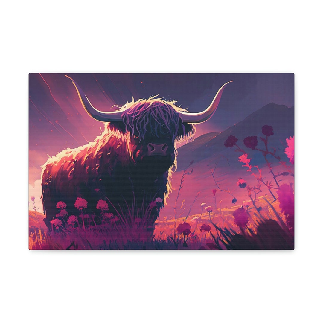Rustic Highland Cow Canvas Print - Etsy