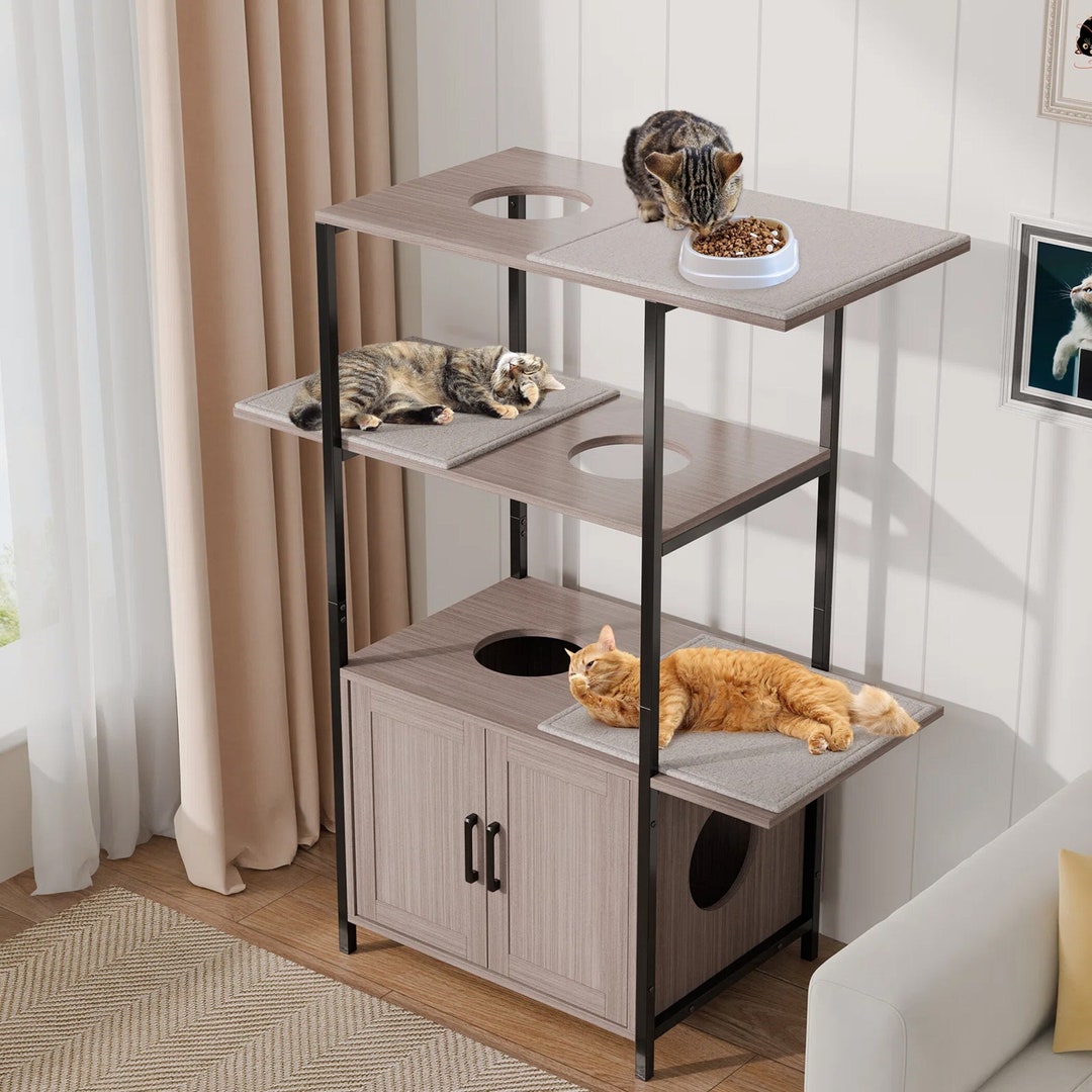 3-tier Litter Box Enclosure, Cat Litter Boxes, Cat Tower, Cat House ...