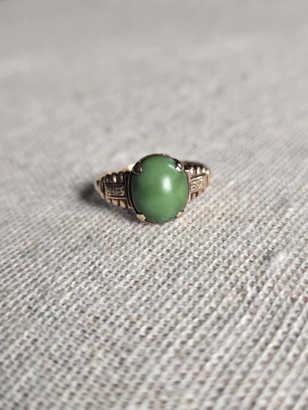 Vintage 10k Yellow Gold Birks Green Gemstone Solitaire Statement Ring ...