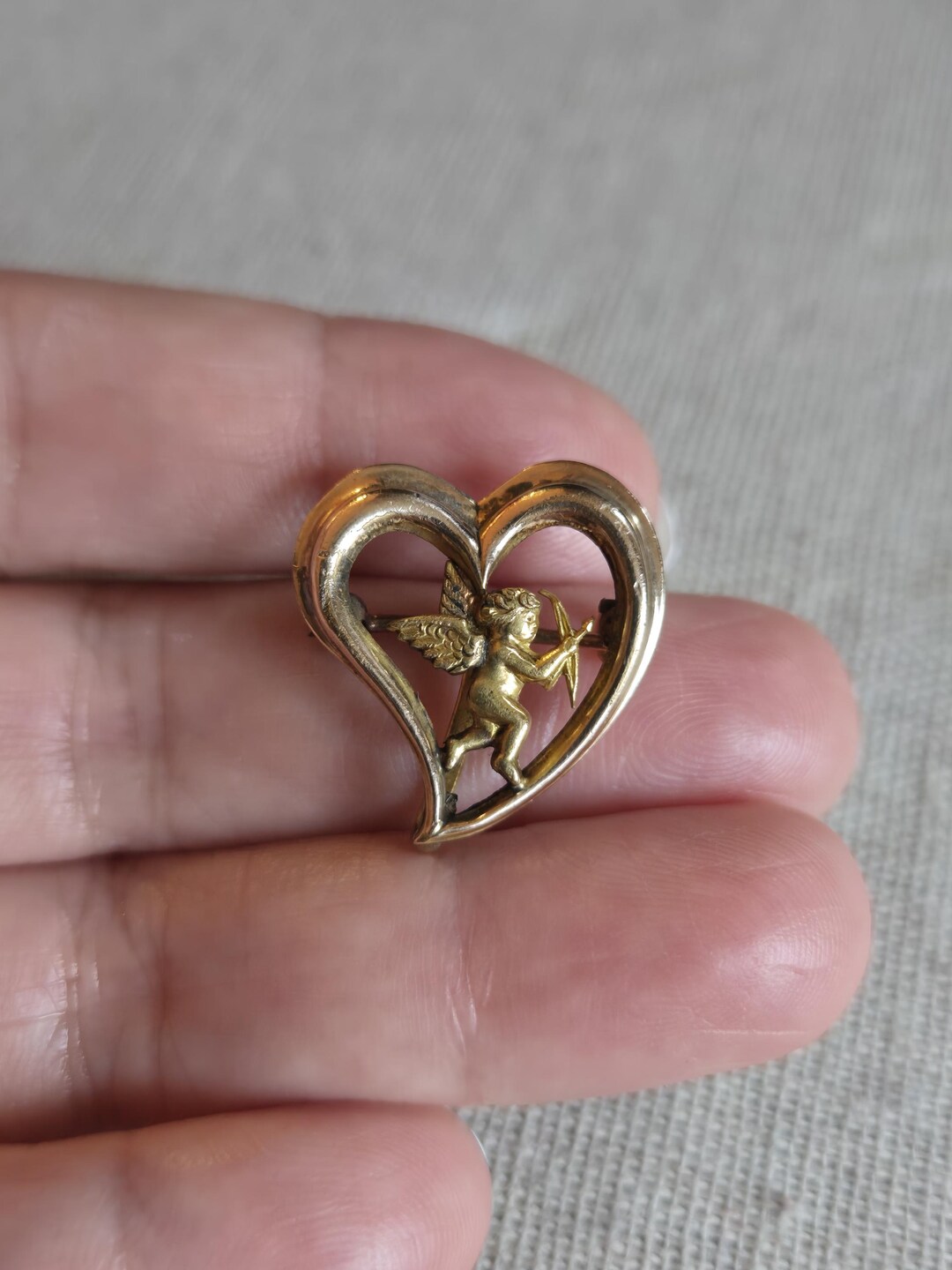 Vintage Gold Filled Heart and Cupid Brooch, Versatile Jewelry ...