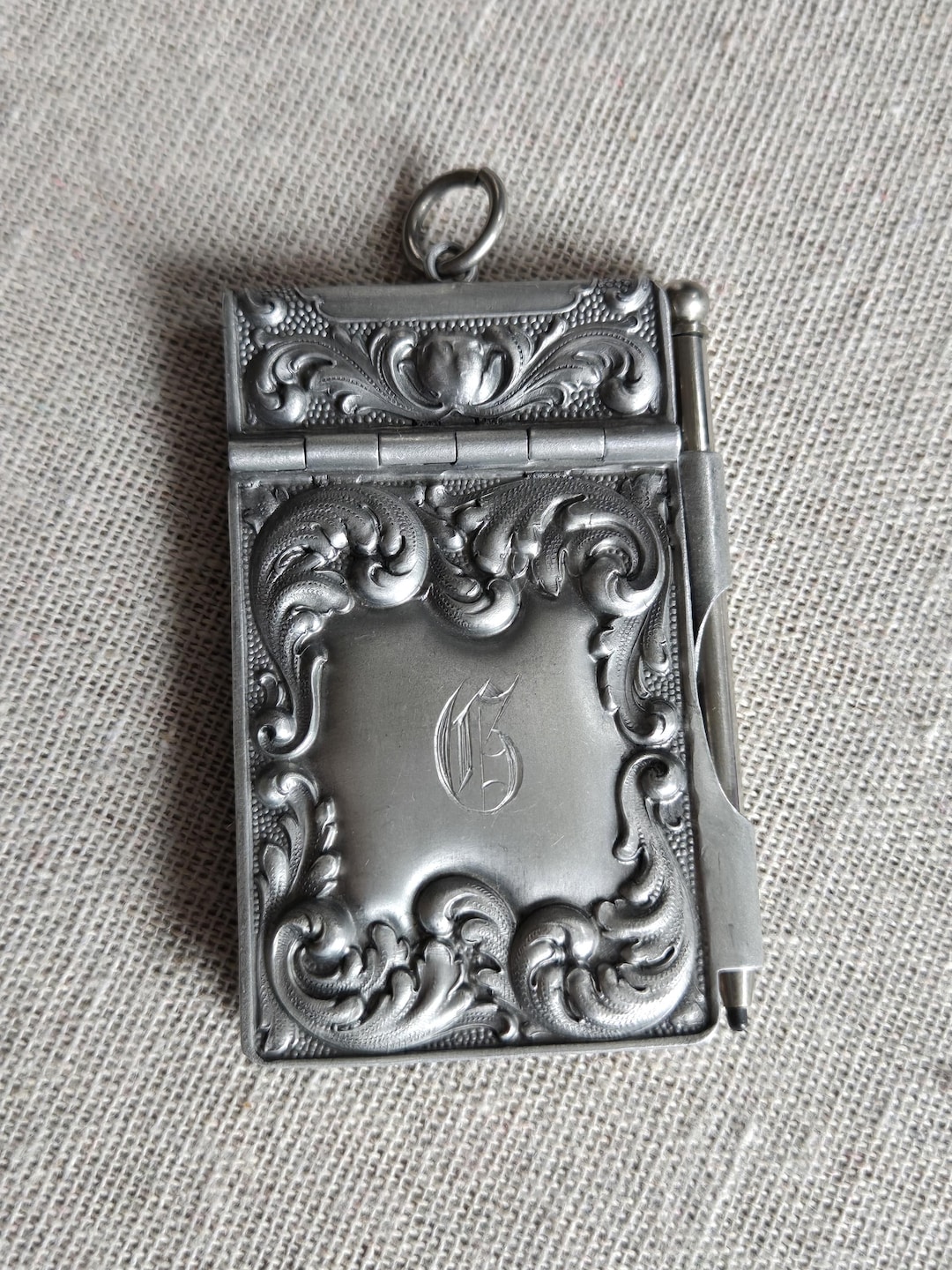 Antique Art Nouveau Silver Plated Notebook Pendant With Pencil - Etsy