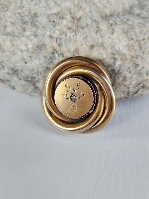 Antique 10k yellow gold heavy gold knot brooch with s… - Gem