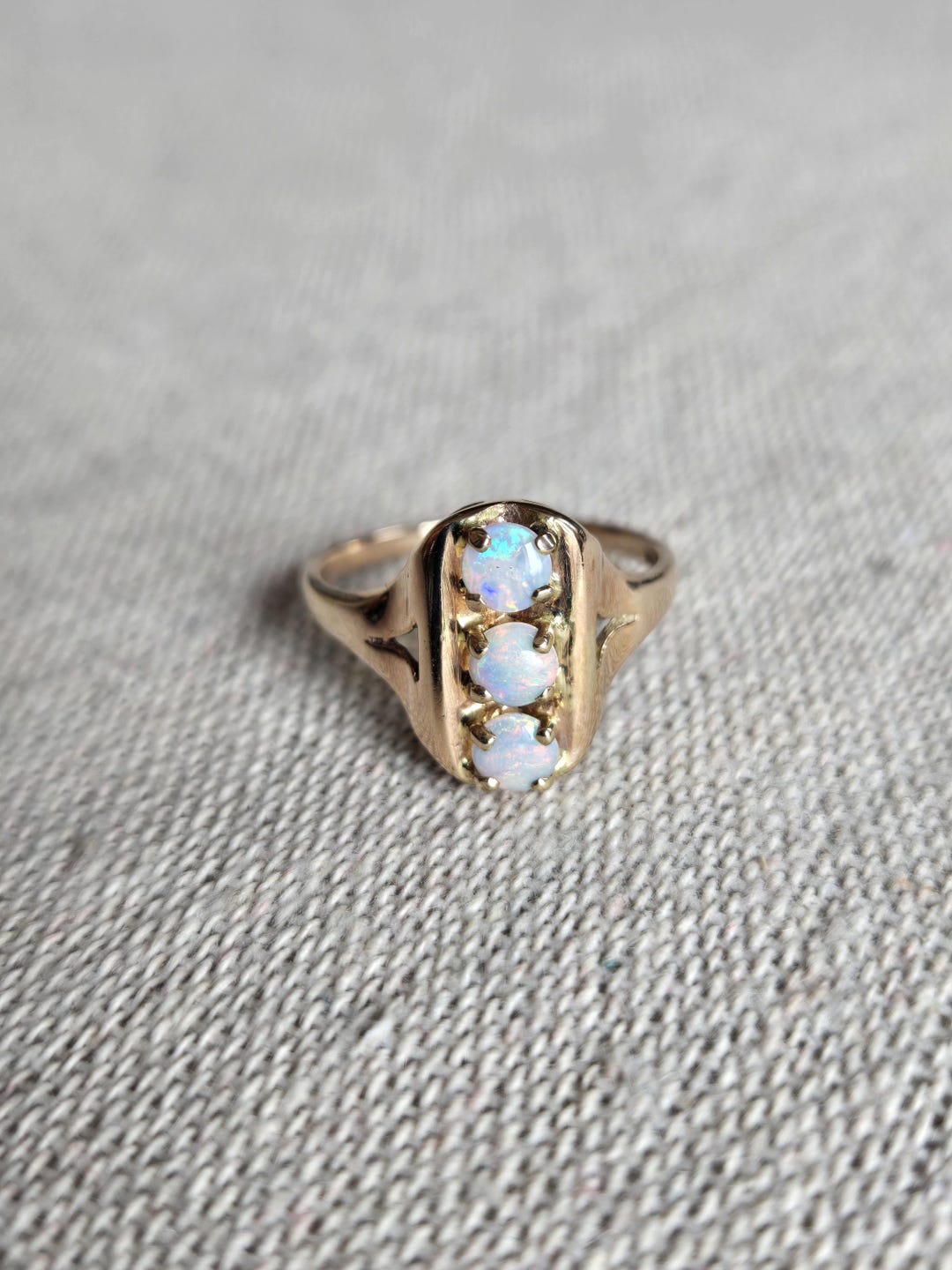 Vintage 10k Yellow Gold Triple Opal Ring: October Birthstone, US Size 7 ...