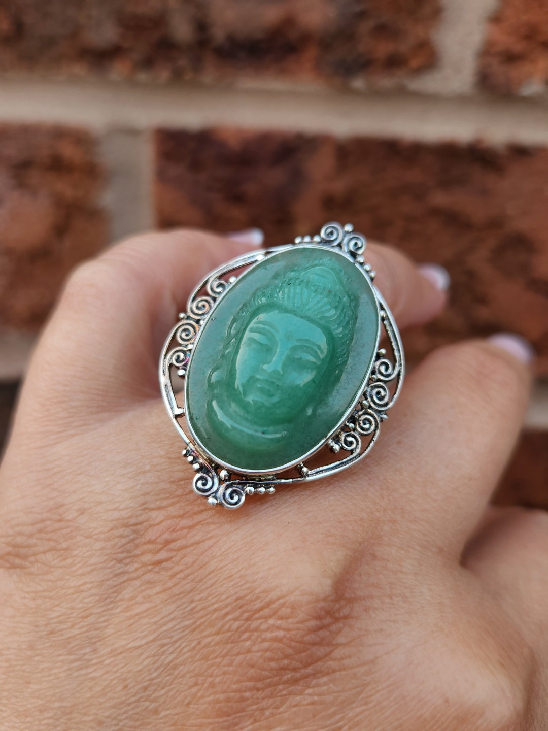 Vintage Sterling Silver Statement Sajen guanyin Goddess Ring, Carved ...
