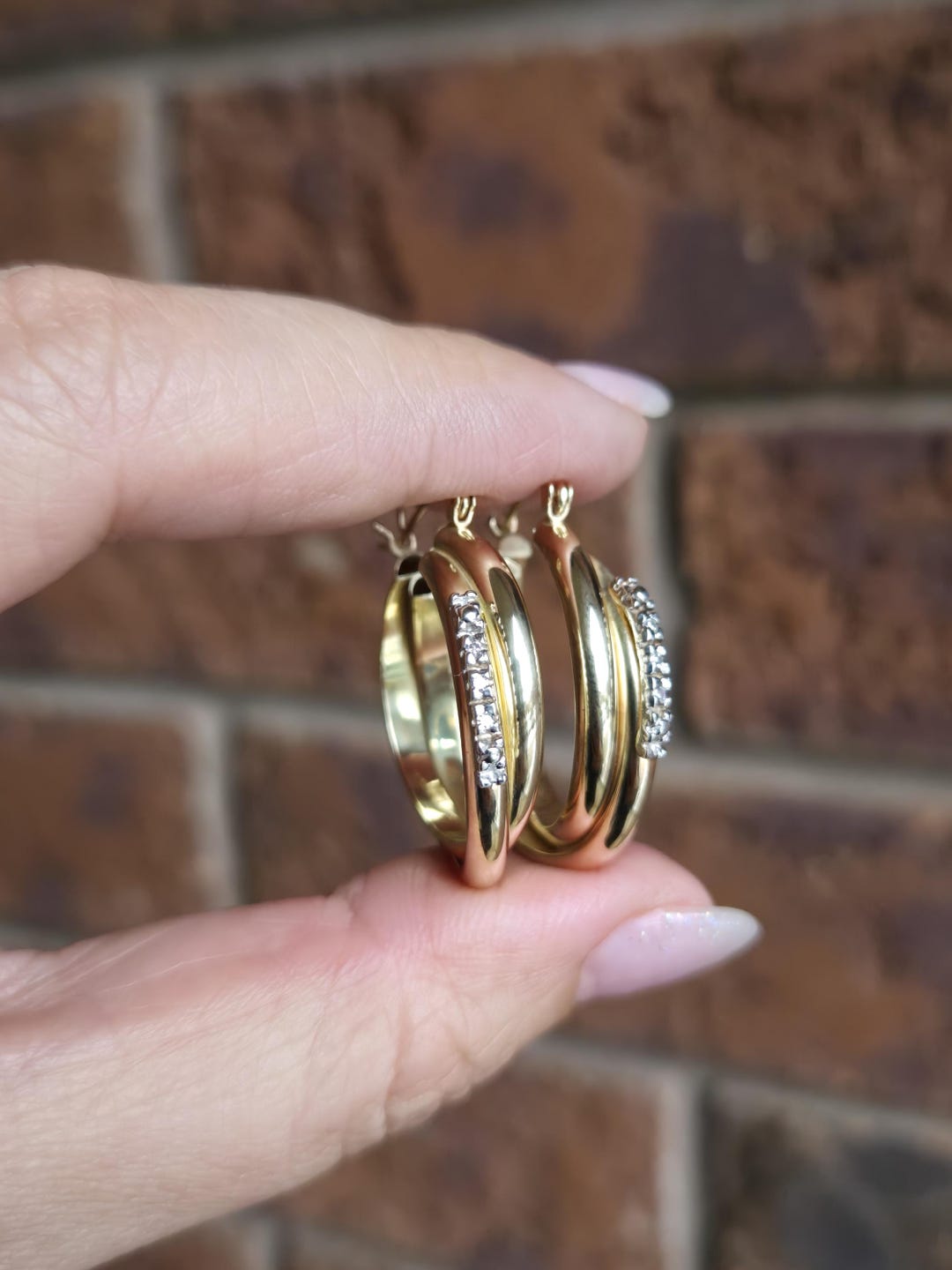 Vintage 14k Two Toned Gold Crossover Hoops With Diamond Accents ...