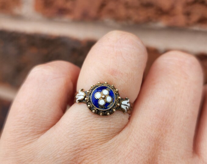 Antique Portuguese Gilt Silver Blue and White Enamel Ring, Traditional ...