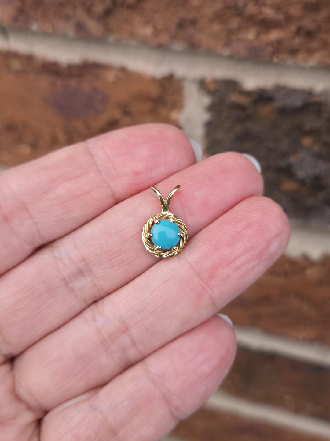 Vintage 14k Yellow Gold Blue Glass Dainty Pendant, Minimalist Gold ...