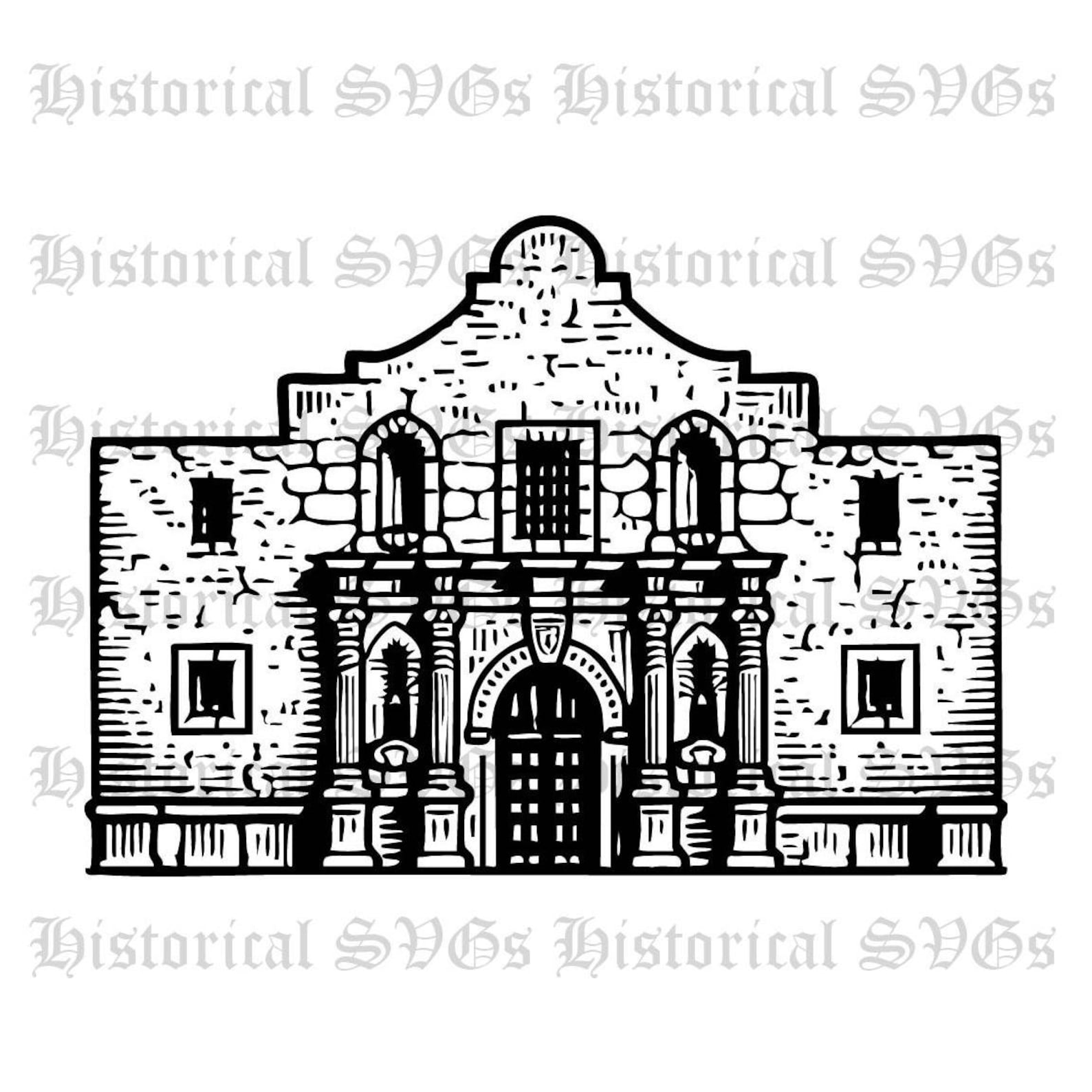 Alamo SVG PNG, Jpg, Eps, Pdf, and Dxf | Detailed Black Line Drawing of ...