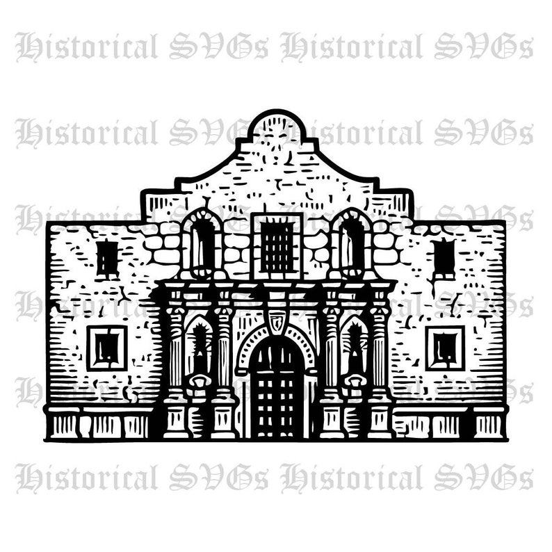 Alamo SVG PNG, Jpg, Eps, Pdf, and Dxf | Detailed Black Line Drawing of ...
