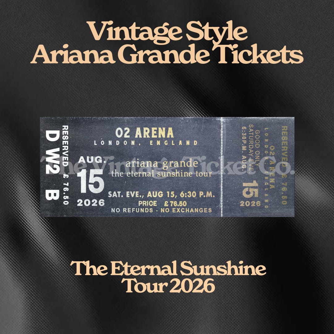 Vintage Style Ariana Grande 2026 Eternal Sunshine Tour Ticket • Replica ...
