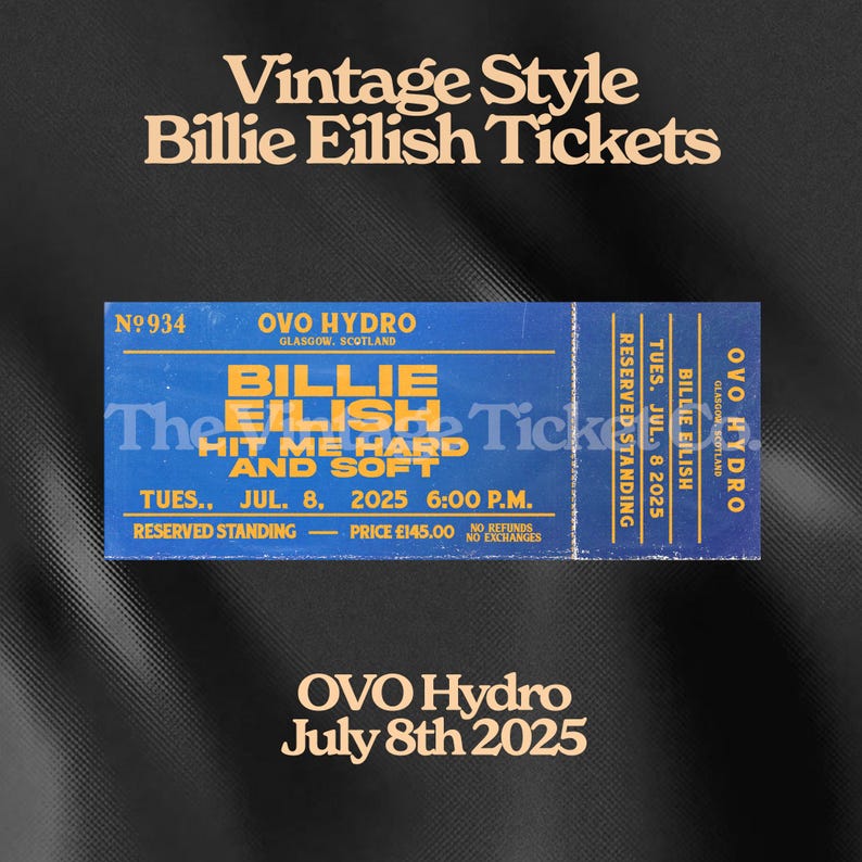 Vintage Style Billie Eilish 2025 Hit Me Hard & Soft Tour Ticket ...