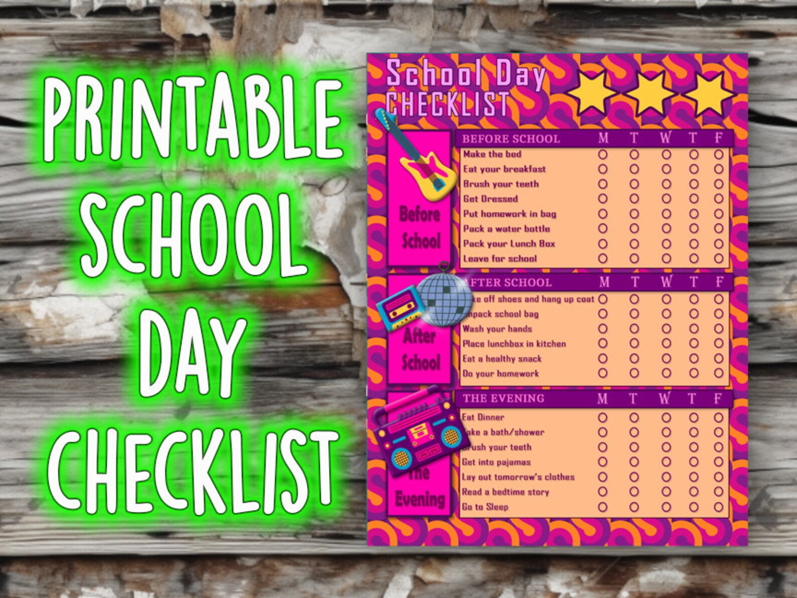 Printable School Day Checklist 8.5 X 11 Inches. Print With Any ...
