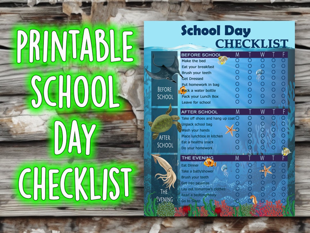 Printable School Day Checklist 8.5 X 11 Inches. Print With Any ...