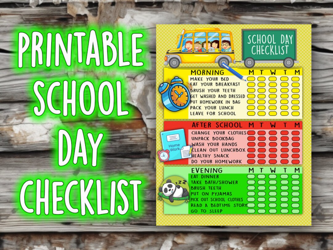 Printable School Day Checklist 8.5 X 11 Inches. Print With Any ...