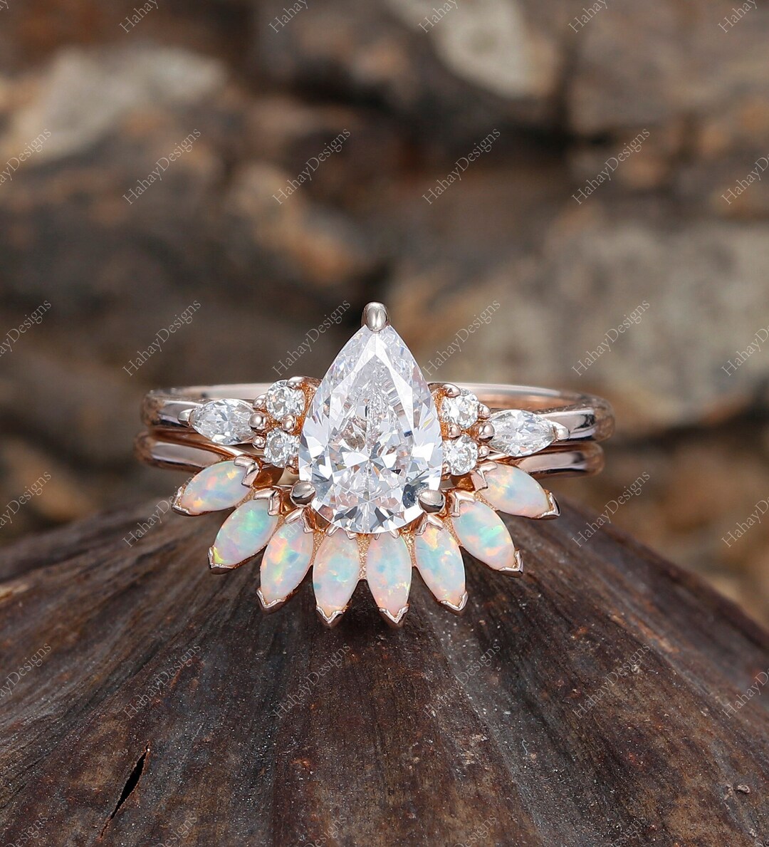 Prong Set Simulated Diamond Bridal Set Rose Gold/ Solid Gold Cluster ...