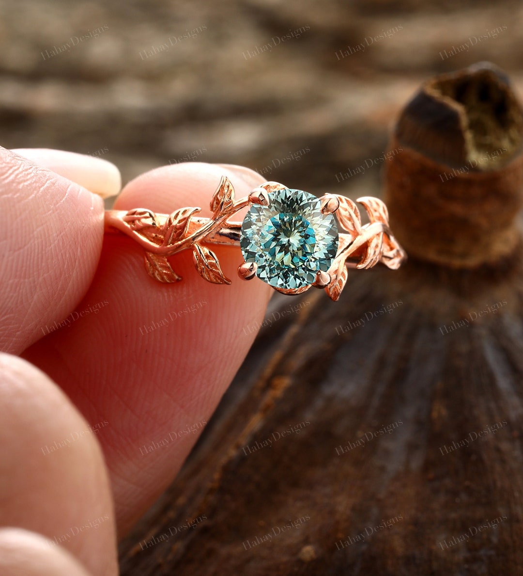 Round Portuguese Moissanite Engagement Ring/ Leaf Vine Rings/ Round ...