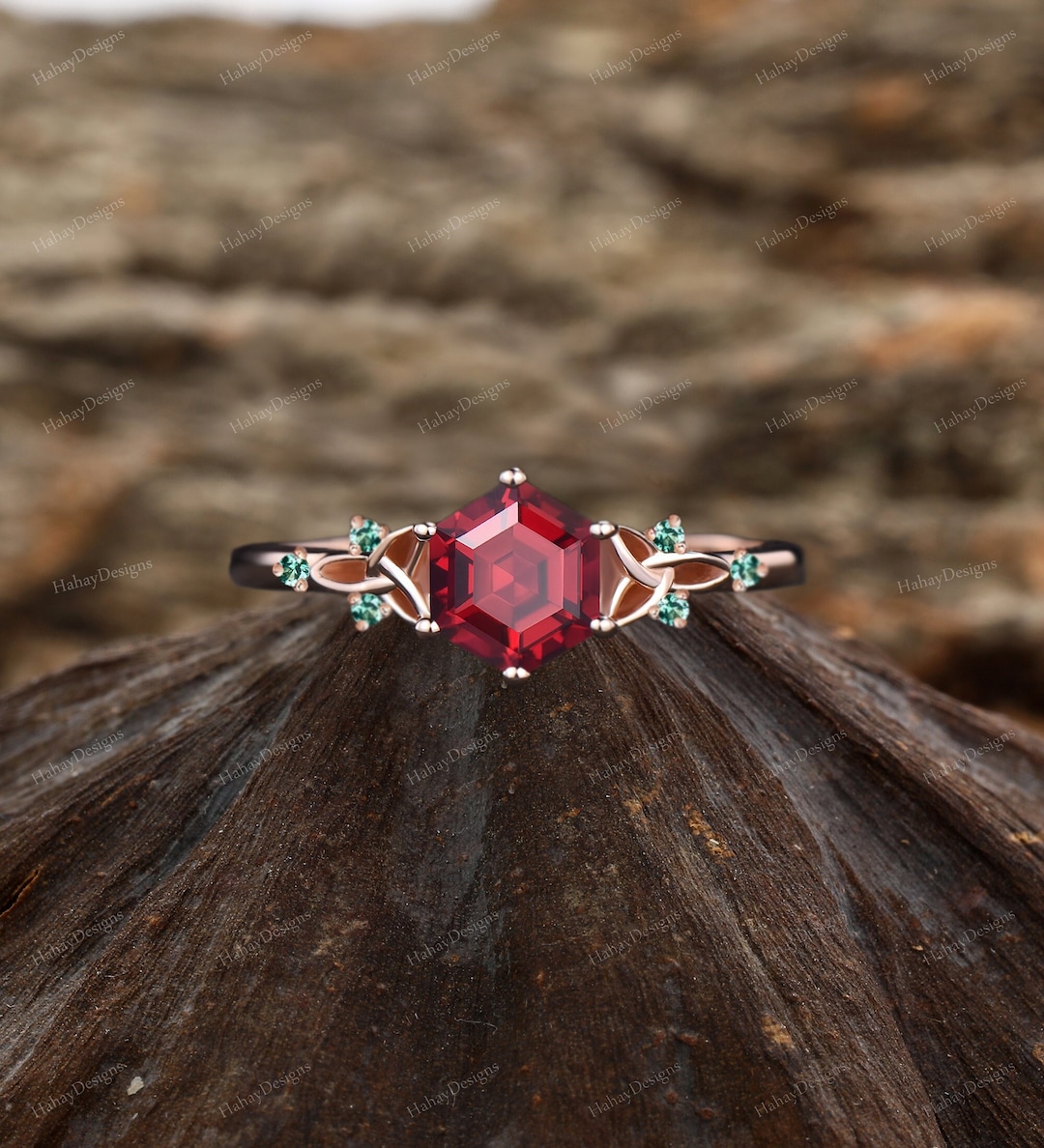Unique Celtic Knot Hexagon Cut Ruby Engagement Ring Vintage Cluster ...