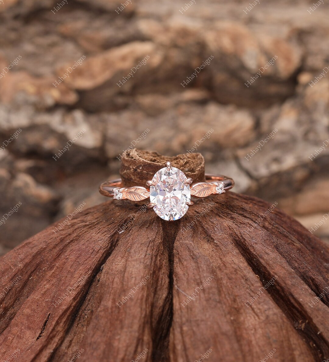 Unique Leaf Ring/ Natural Inspired Design Ring/ Moissanite Engagement ...