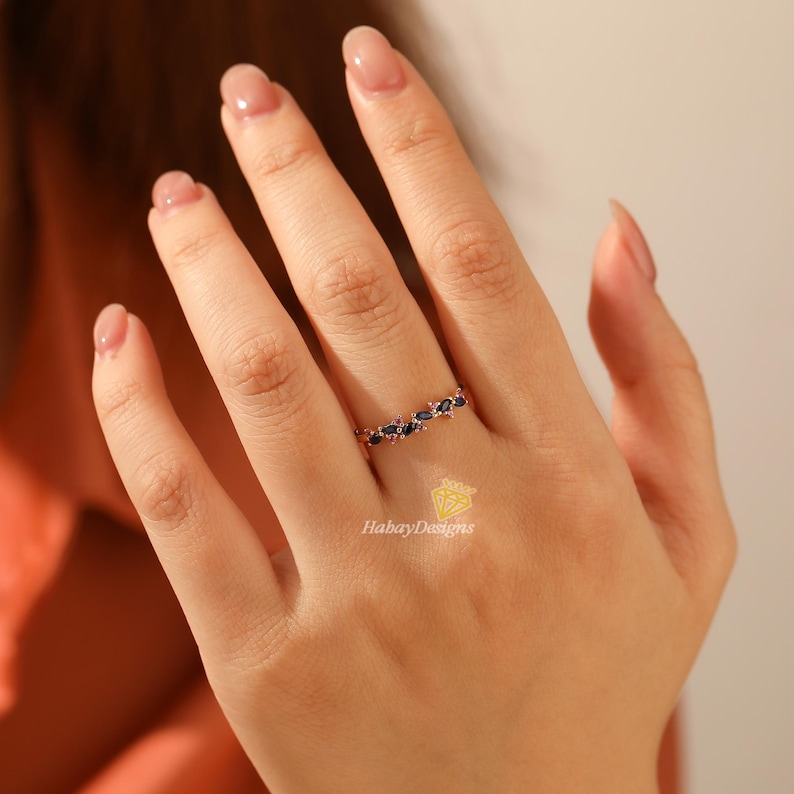 Vintage Marquise Sapphire Stack Wedding Ring, Birthstone Cluster Ruby ...