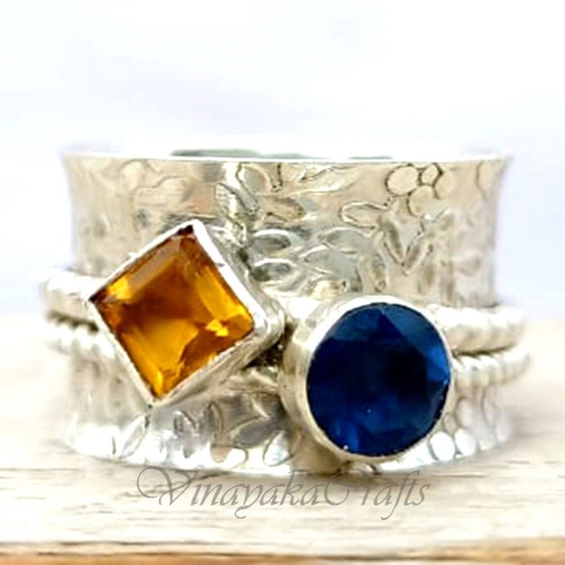 Citrine Spinner Ring Sapphire Spinner Ring Sterling Silver | Etsy